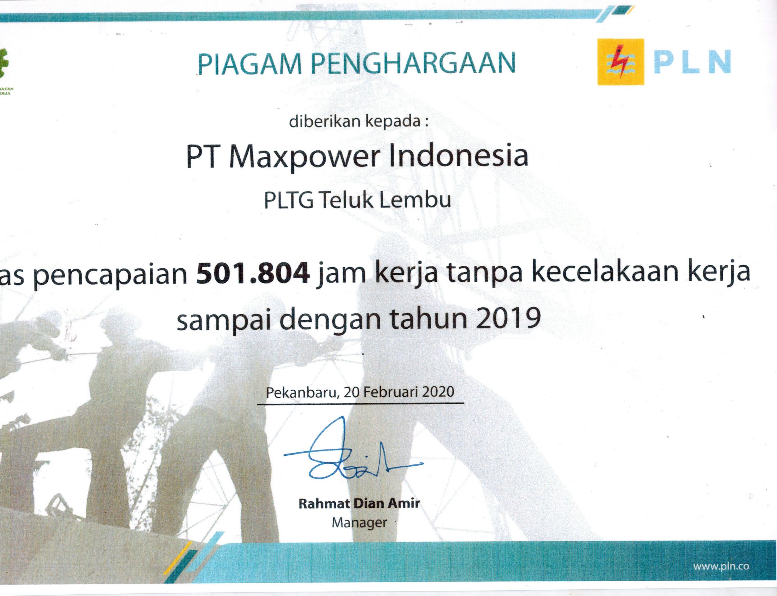 PLTG Teluk Lembu Achievement, 501.804 hours Zero-Accidents from PLN ...